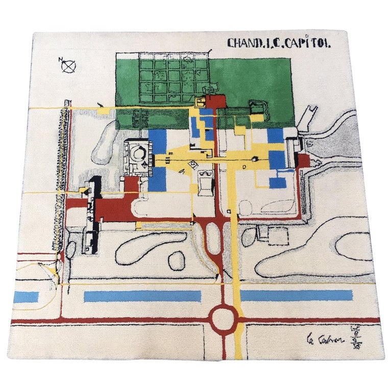 Le Corbusier Chandigarh Capitol Map Wool Rug For Sale at 1stDibs