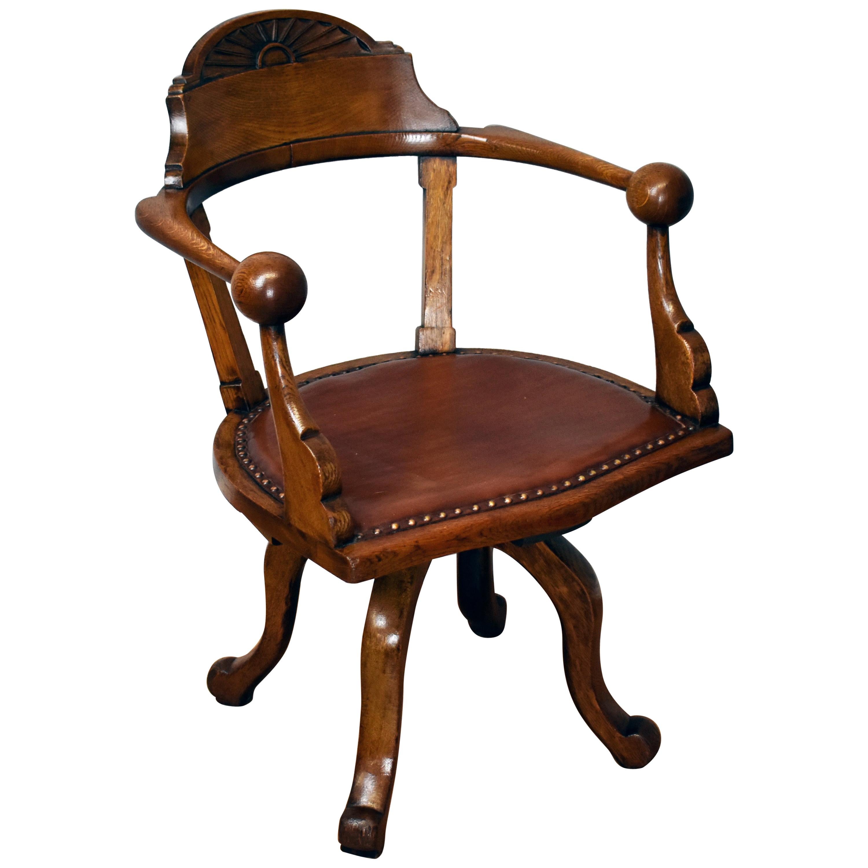 19th Century English Victorian Solid Oak Desk Chair at 1stdibs