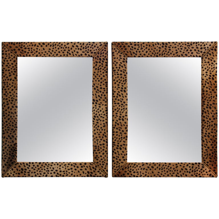 Mid-Century Modern Faux Leopard Leather Frame Mirrors at 1stDibs