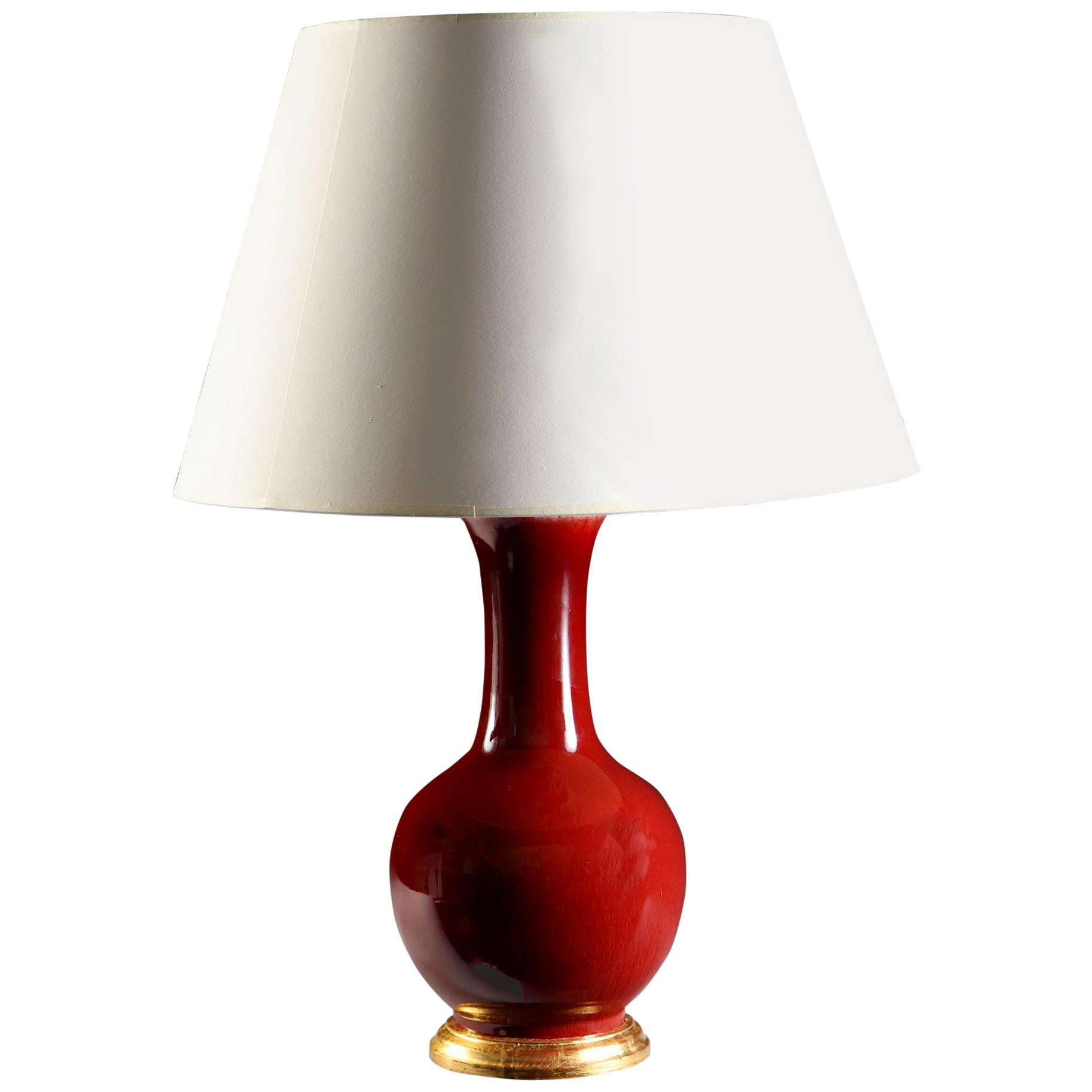 Late 19th Century Chinese Monochrome Red Glaze Table Lamp with Gilt ...