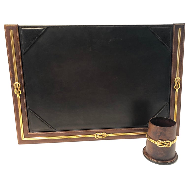 Best Dressed Executive's Leather and Gold Gucci Desk Set at 1stDibs