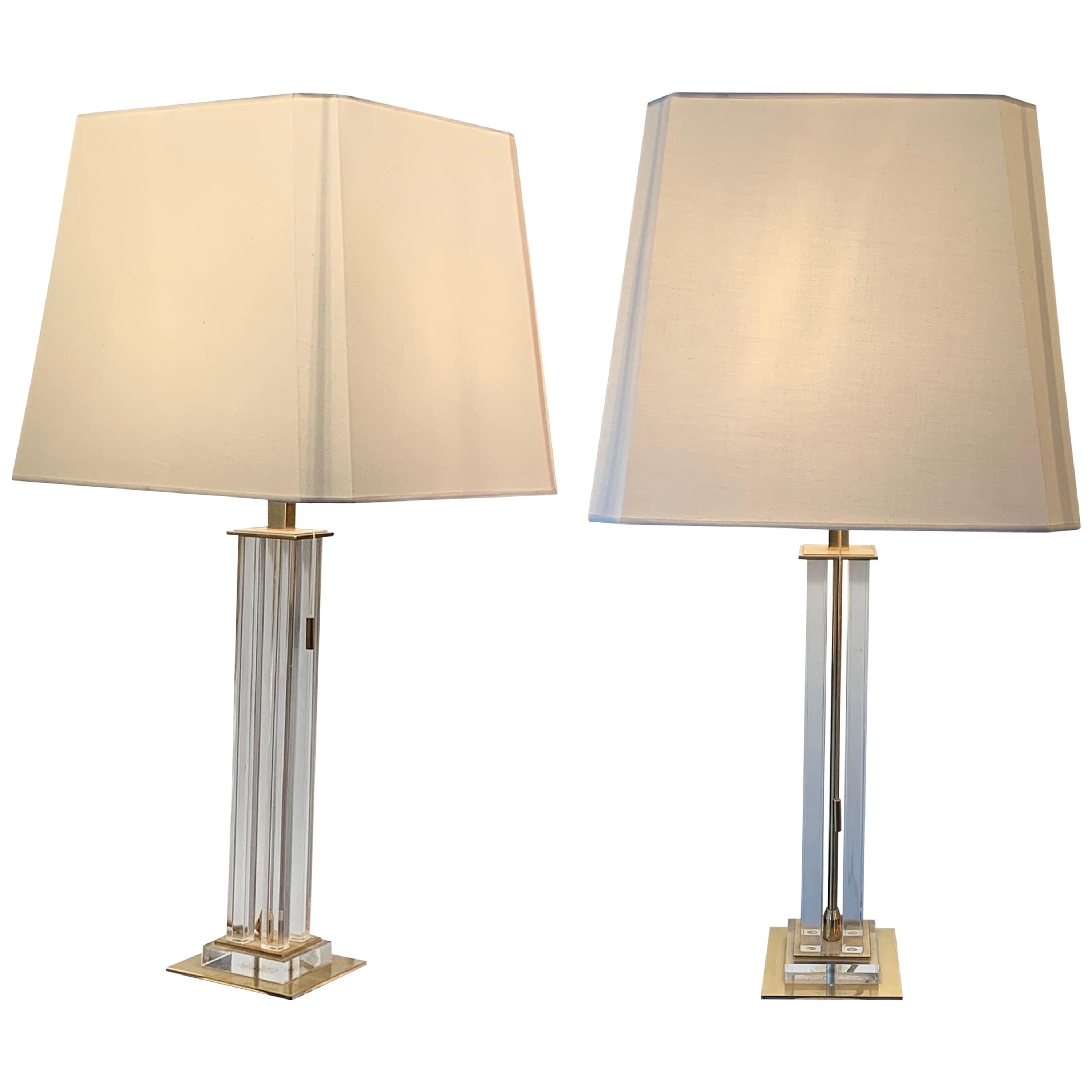 Lucite Pair of Column Lamps, France, Midcentury at 1stDibs
