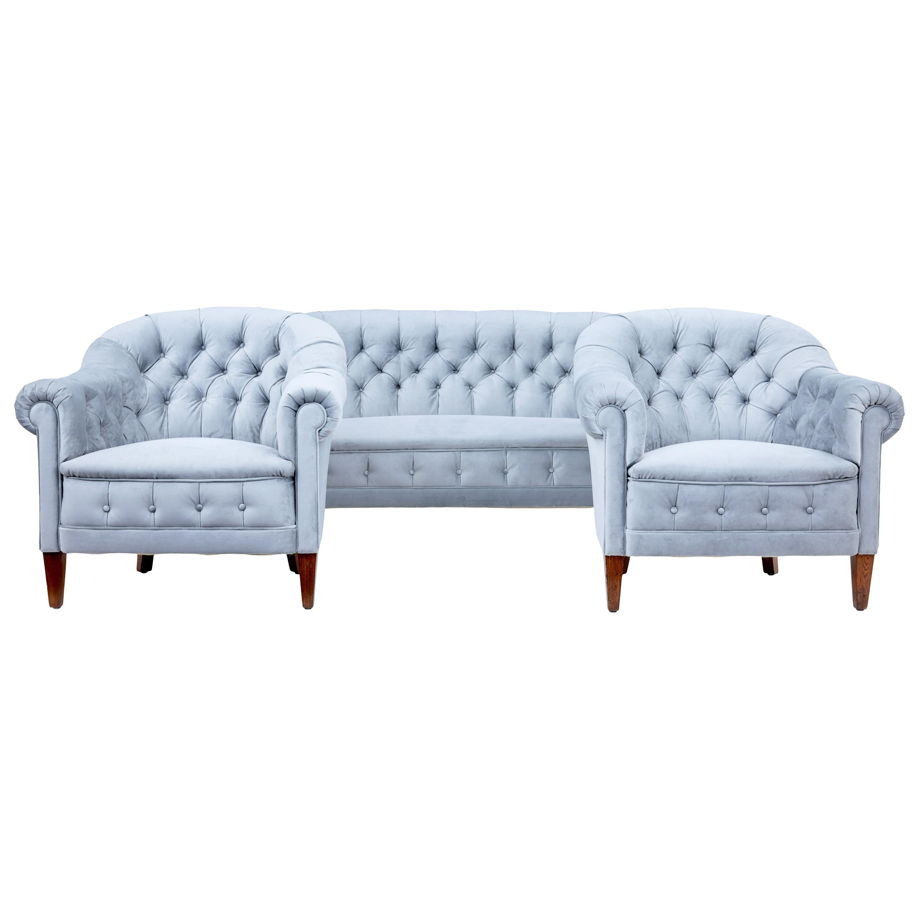 1960s Retro Modern Shell Back, Three-Piece Suite of Sofa and Chairs at ...