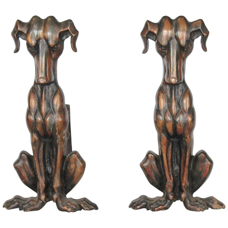 Art Deco Copper Dog Andirons For Sale at 1stDibs