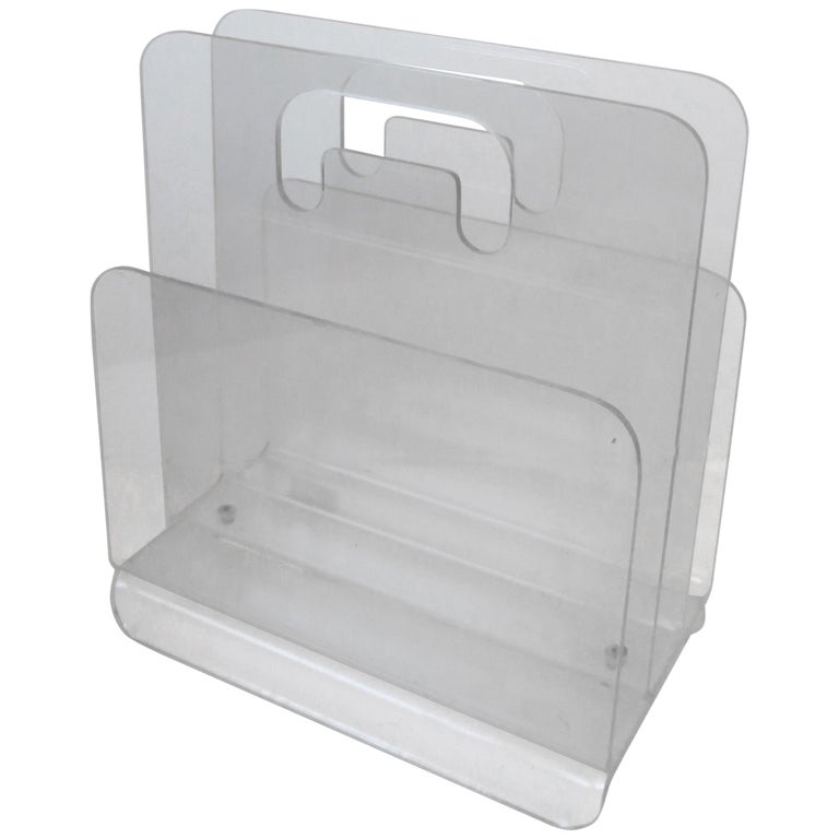 '70s Modern Clear Acrylic Lucite Magazine Holder Stand, 1976 For Sale ...
