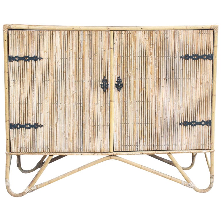 1950s Small Rattan Sideboard Cabinet in the French Riviera Style For ...