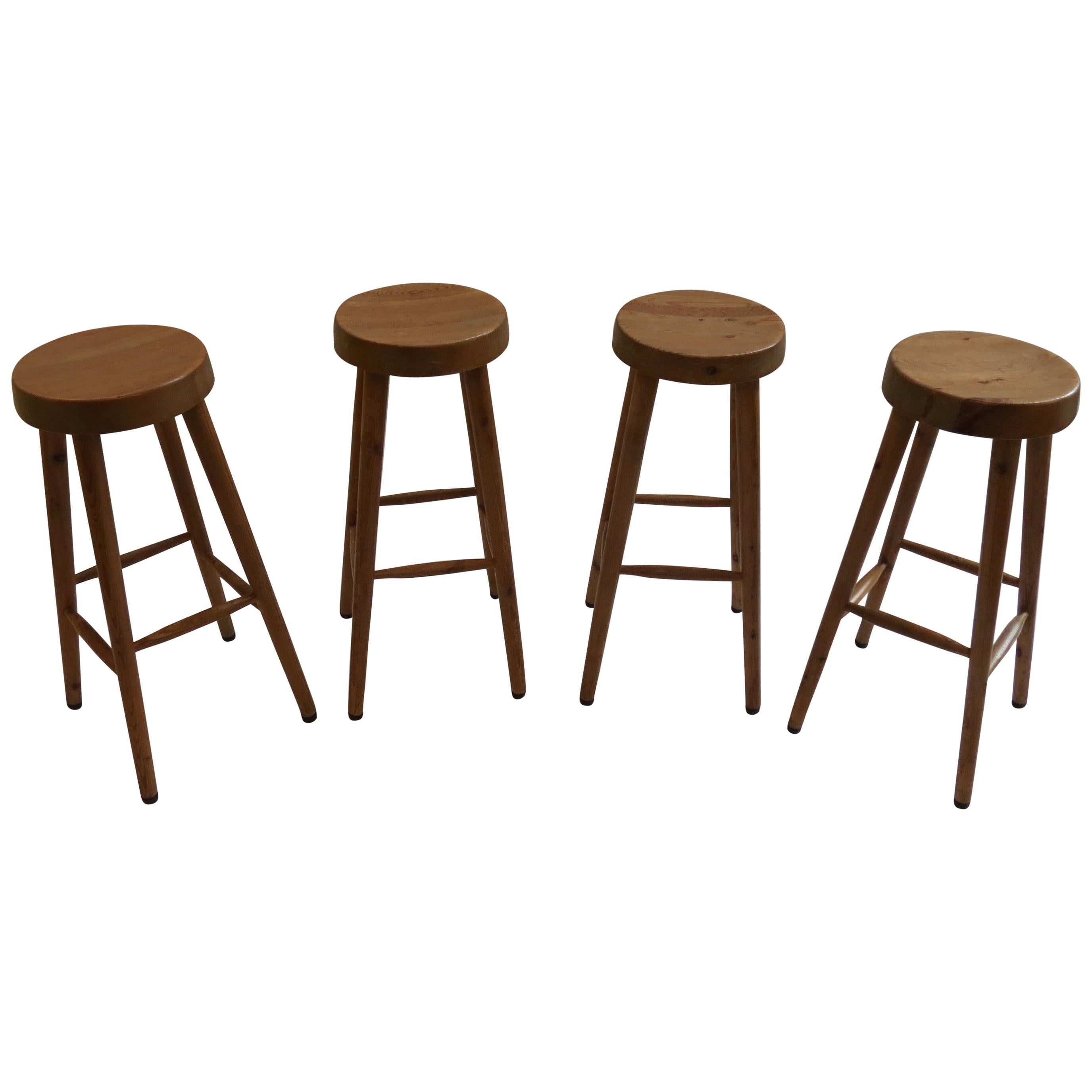 Set of 4 Hand Produced Pine Tall Stools from the 1970s at 1stDibs