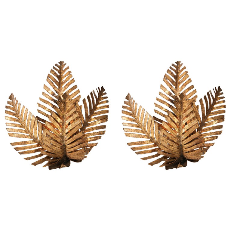 Pair of Palm Tree Fixtures Handmade in Brass at 1stDibs
