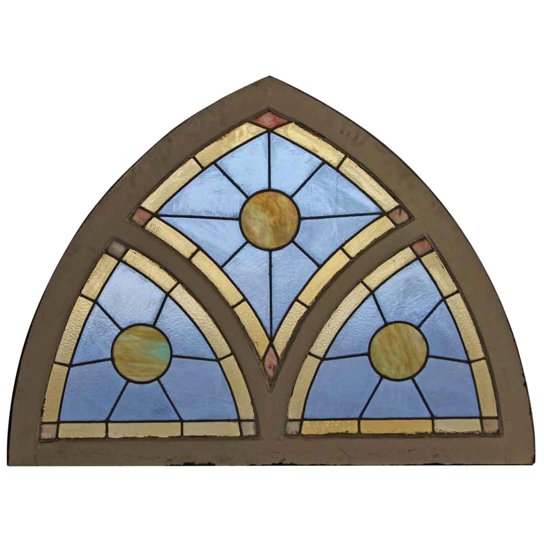 1940s Arched Stained and Slag Glass Window with White Wood Frame For ...