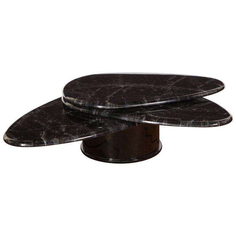 Black Lacquered Teardrop Swivel Coffee Table Attributed to Roger ...