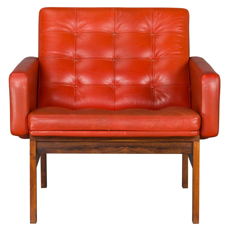 Leather 'Moduline' Red Easy Chair by Ole Gjerlov-Knudsen for France and ...