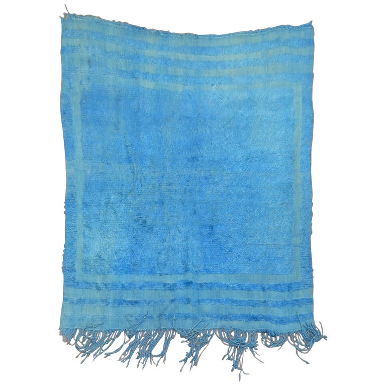Wild Blue Vintage Turkish Mohair Rug For Sale at 1stDibs