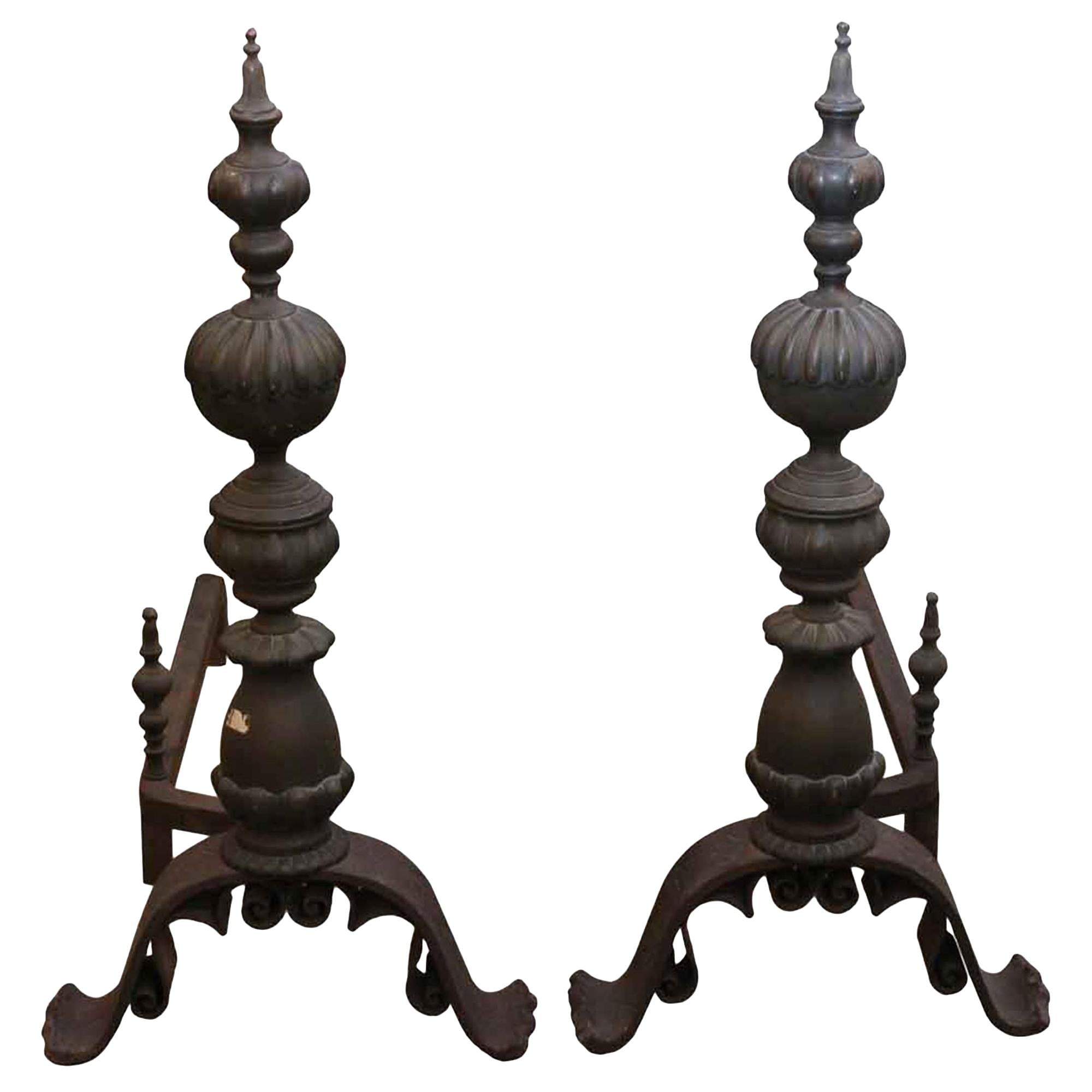 1890s Pair of Antique over Sized Cast Iron and Swirl Design Bronze ...