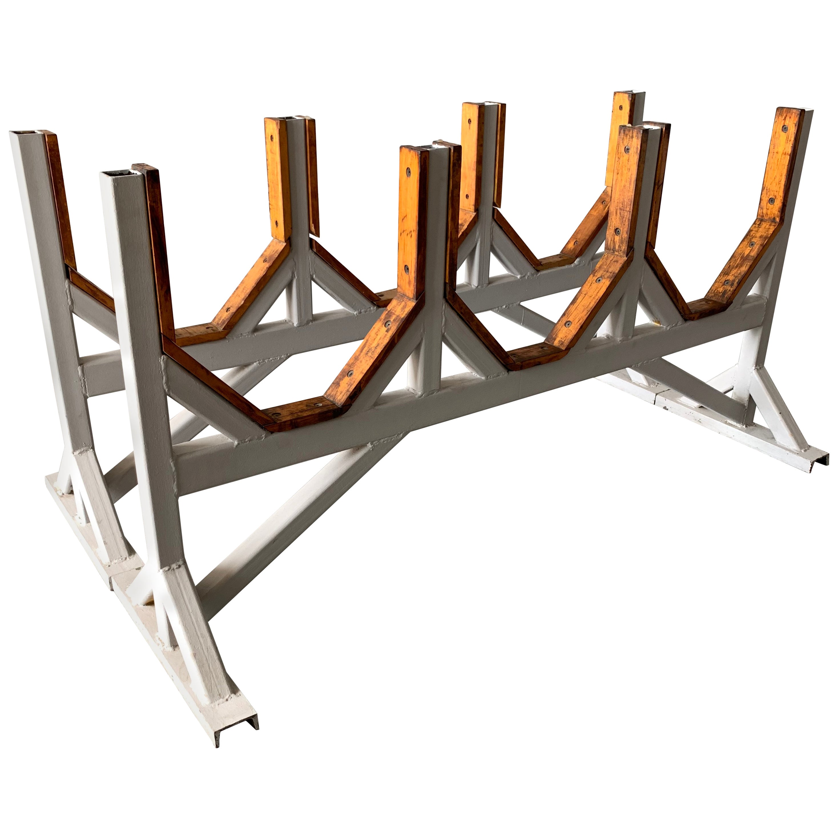 Industrial Adjustable Wood and Metal / Cast Iron Table Base at 1stDibs