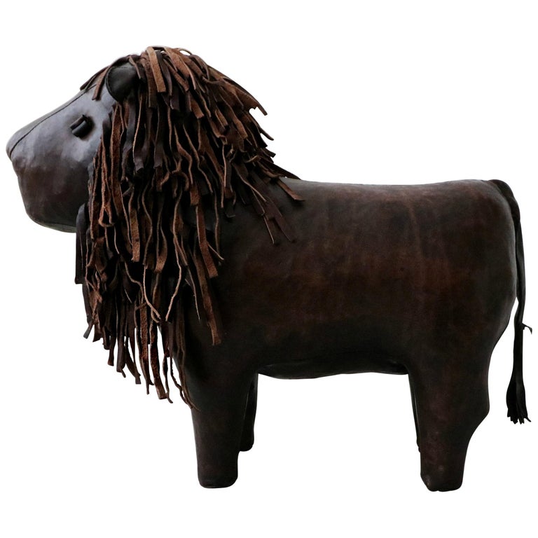 Vintage Dimitri Omersa Leather Lion Foot Stool at 1stDibs