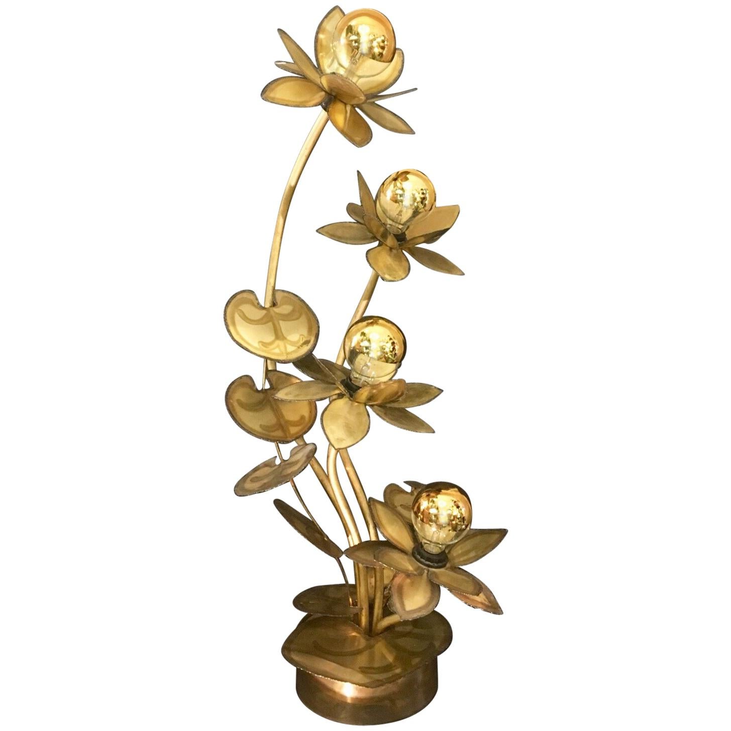 Lotus Flower Brass Lamp, 1970s at 1stDibs