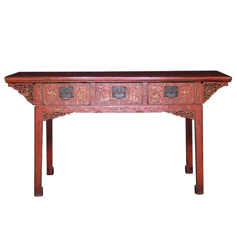 19th Century, Chinese Lacquered Console Painting Table For Sale at 1stDibs