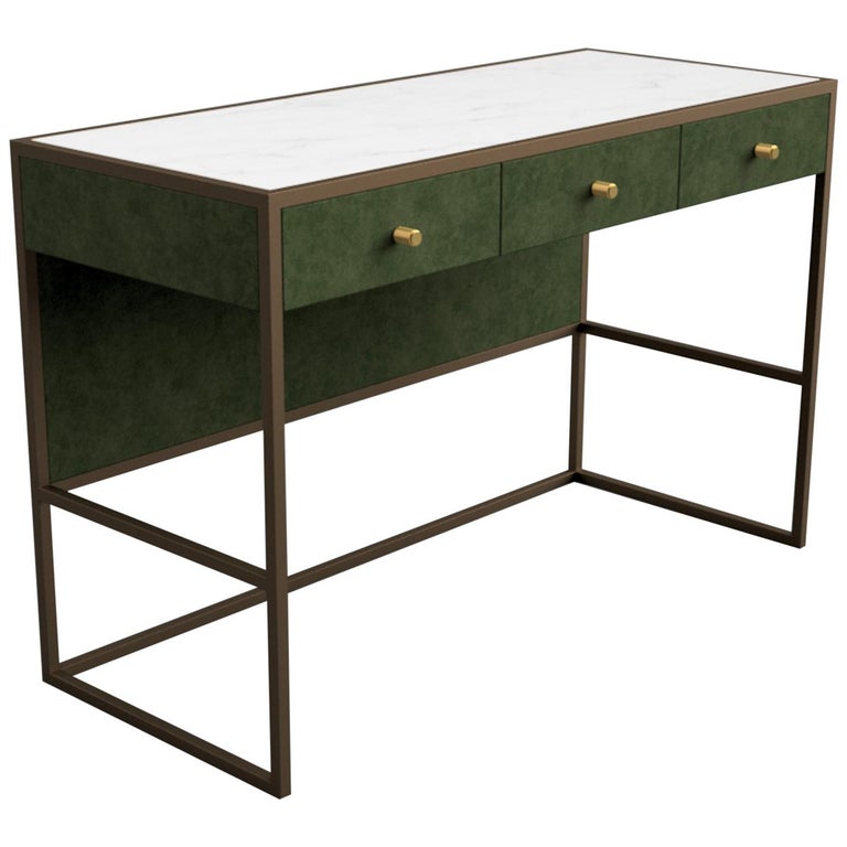 Eros Desk in Antique Bronze, Novasuede upholstery, Marblo surface and ...