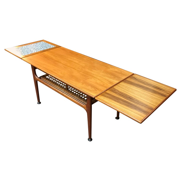 Midcentury Teak Metamorphic Coffee Table with Rattan Magazine Shelf by ...