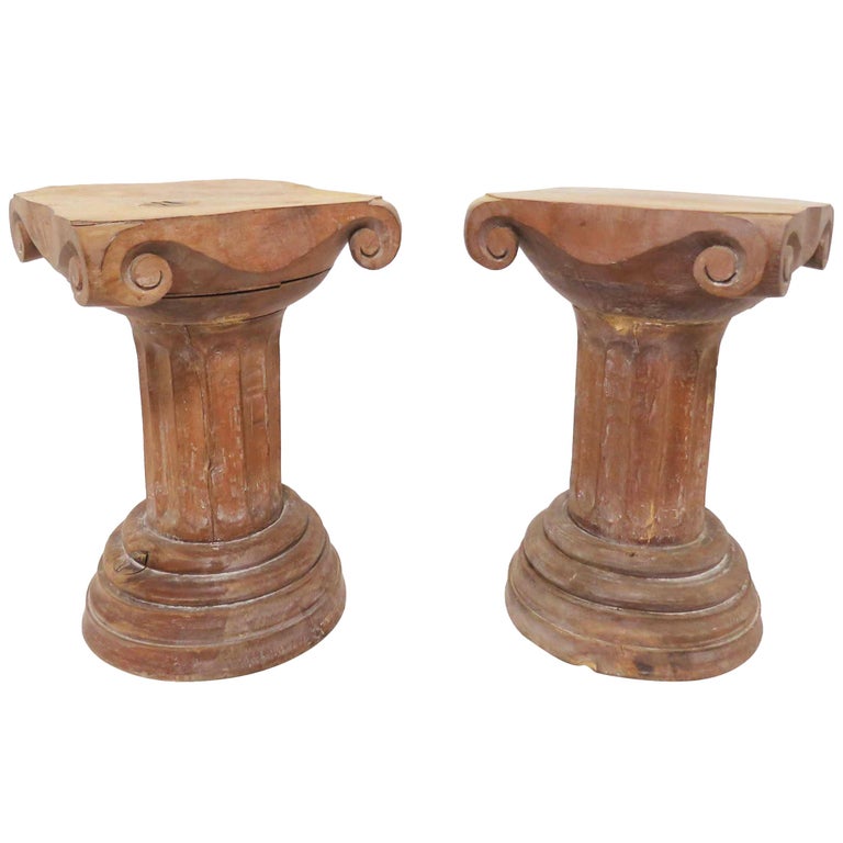 Pair of Greek Revival Hand Carved Pedestal Stools or Side Tables, circa ...