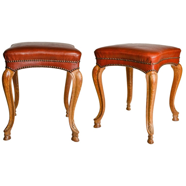 Pair of Italian 'or French' Vintage Leather Stools at 1stDibs