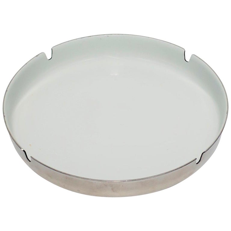 Scandinavian Modern Designer White Enamel and Chrome Ashtray For Sale ...