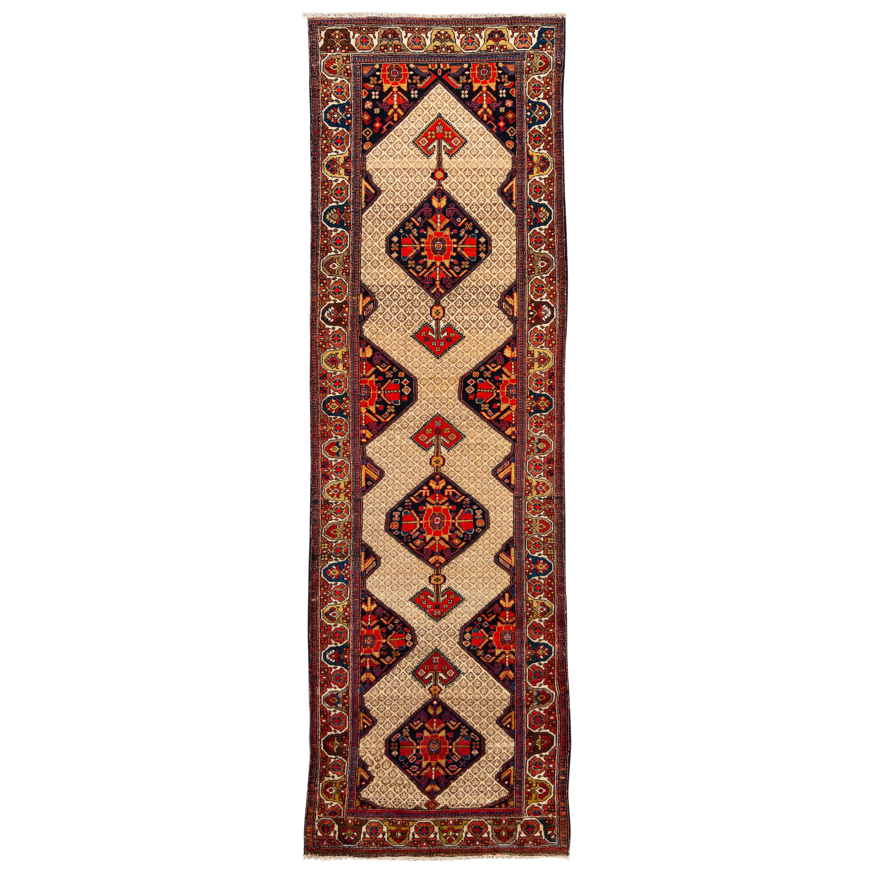 Contemporary Heriz Handmade Wool Runner with Multicolor Floral Design ...