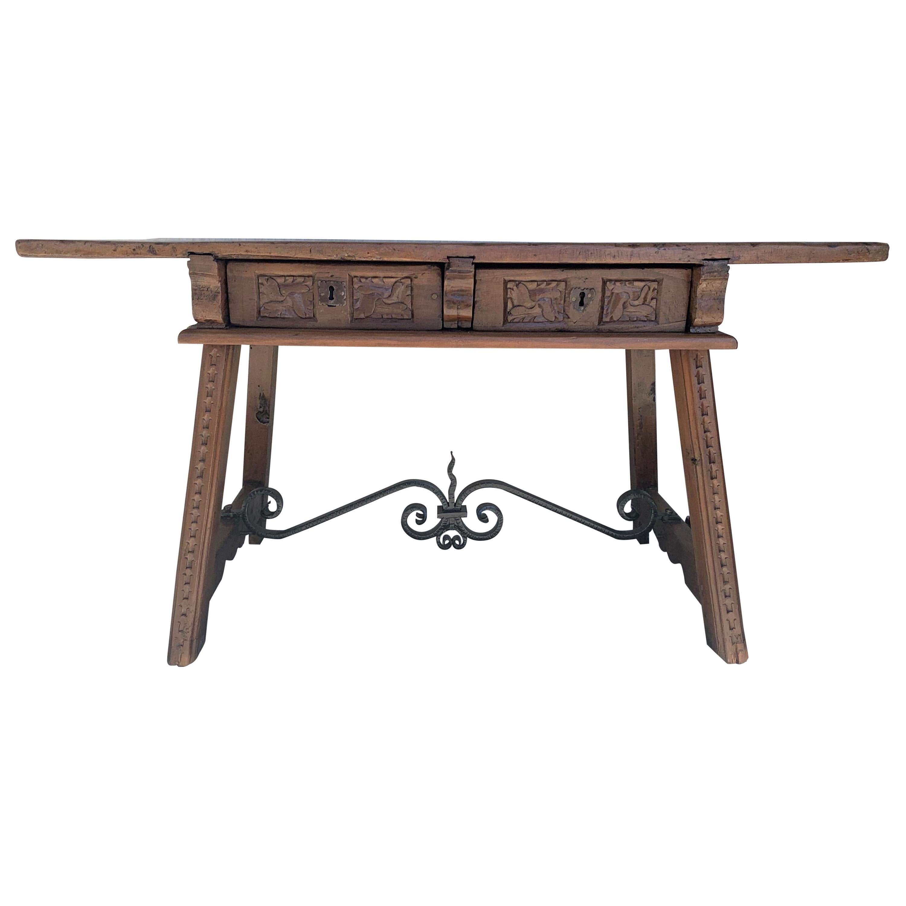 18th Century Catalan Spanish Baroque Walnut Trestle Table, Restored at ...