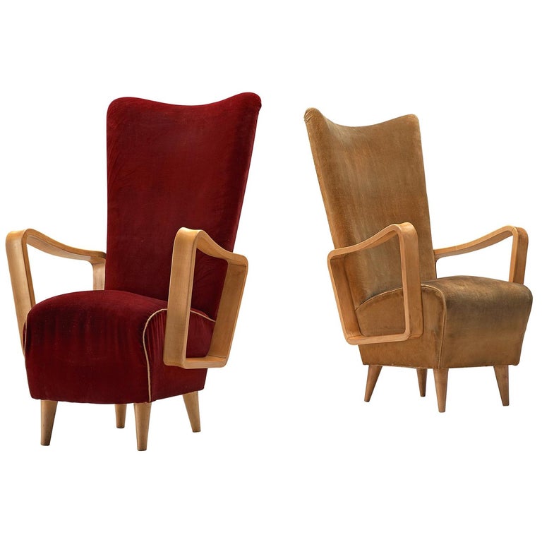 Pair of High Back Easy Chairs by Pietro Lingeri, 1950s For Sale at 1stDibs