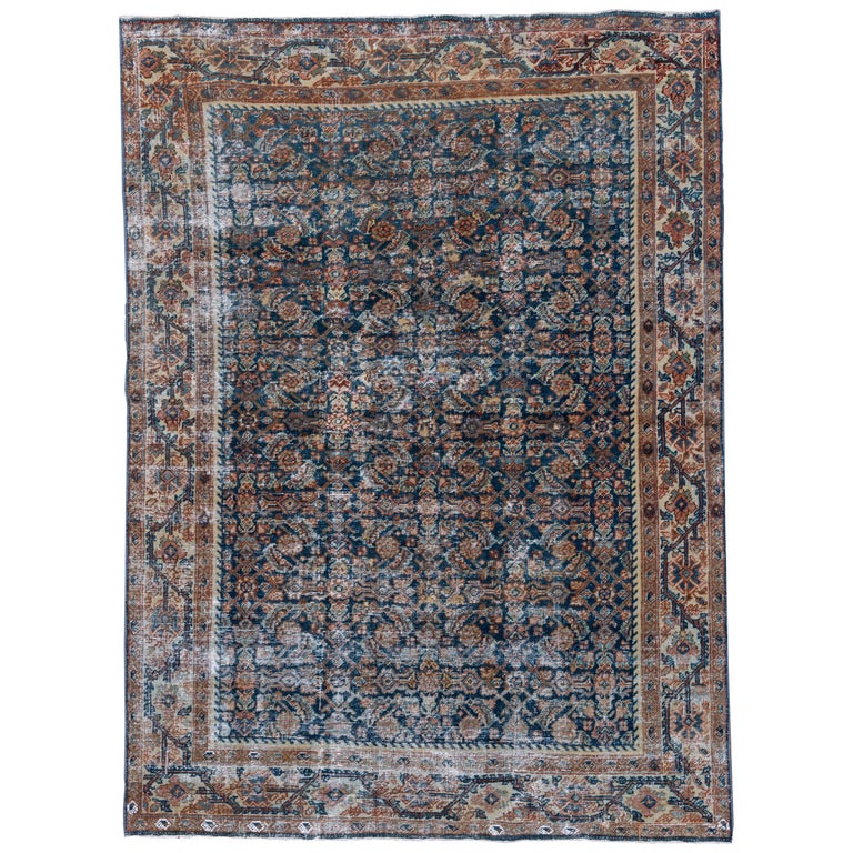 Tribal Persian Mahal Rug, Distressed, Herati Pattern at 1stDibs