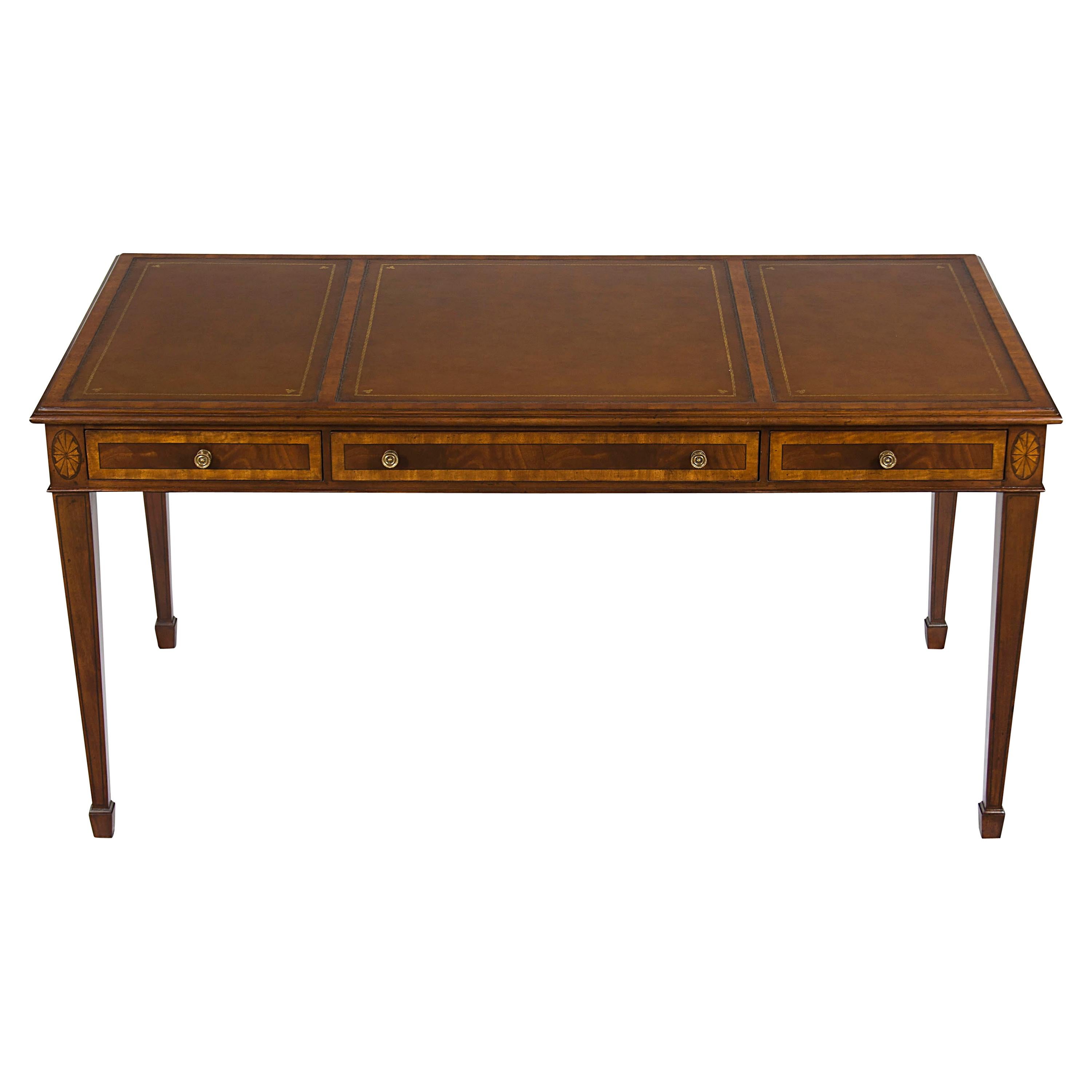 Inlaid Mahogany Sheraton Style Partners Writing Desk Library Table ...