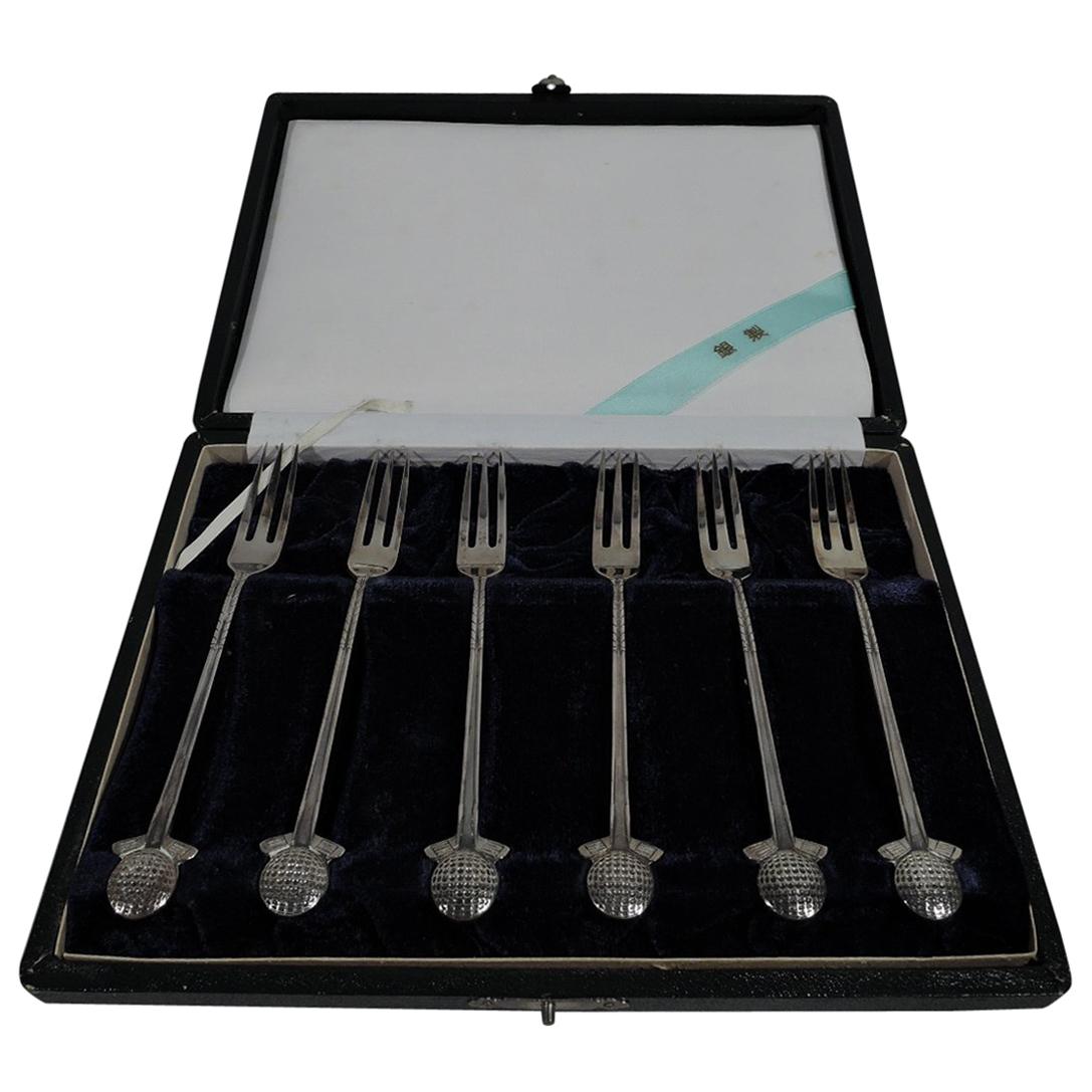 Set of 6 Japanese Modern Silver Appetizer Forks with Golf Motif at 1stDibs