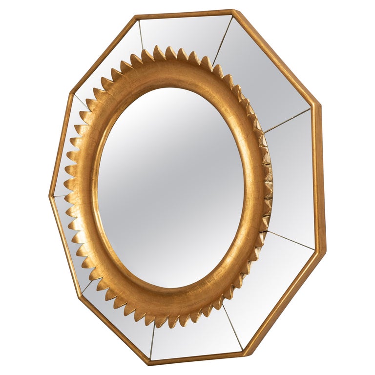 Nonagonal Giltwood Mirror, Italy, circa 1950 For Sale at 1stDibs