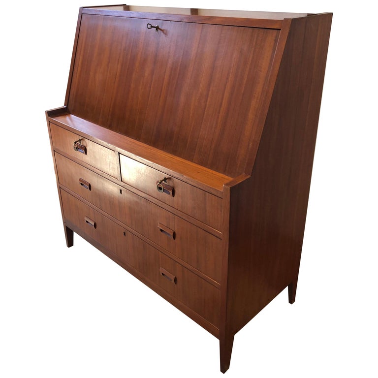 Midcentury Italian Drop Front Secretary Desk For Sale at 1stDibs