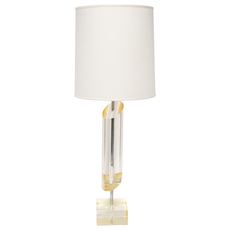 Mid-Century Golden Lucite Architectural Column Lamp For Sale at 1stDibs