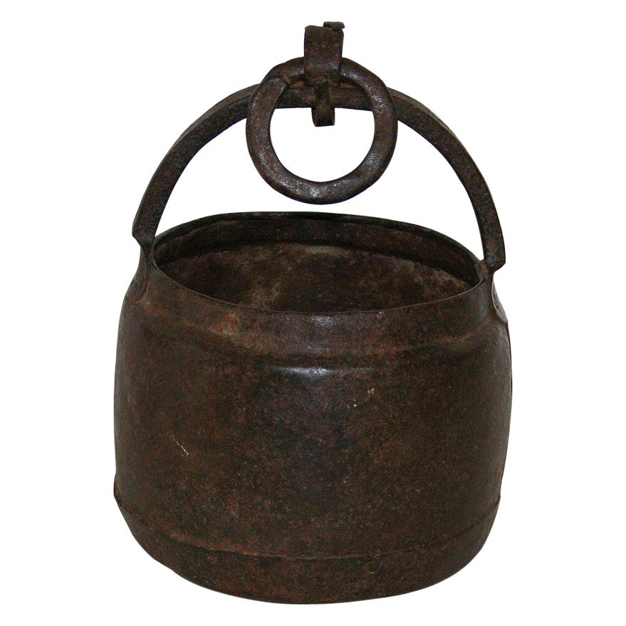 Primitive 18th Century Hand Forged Iron Cooking Pot at 1stDibs