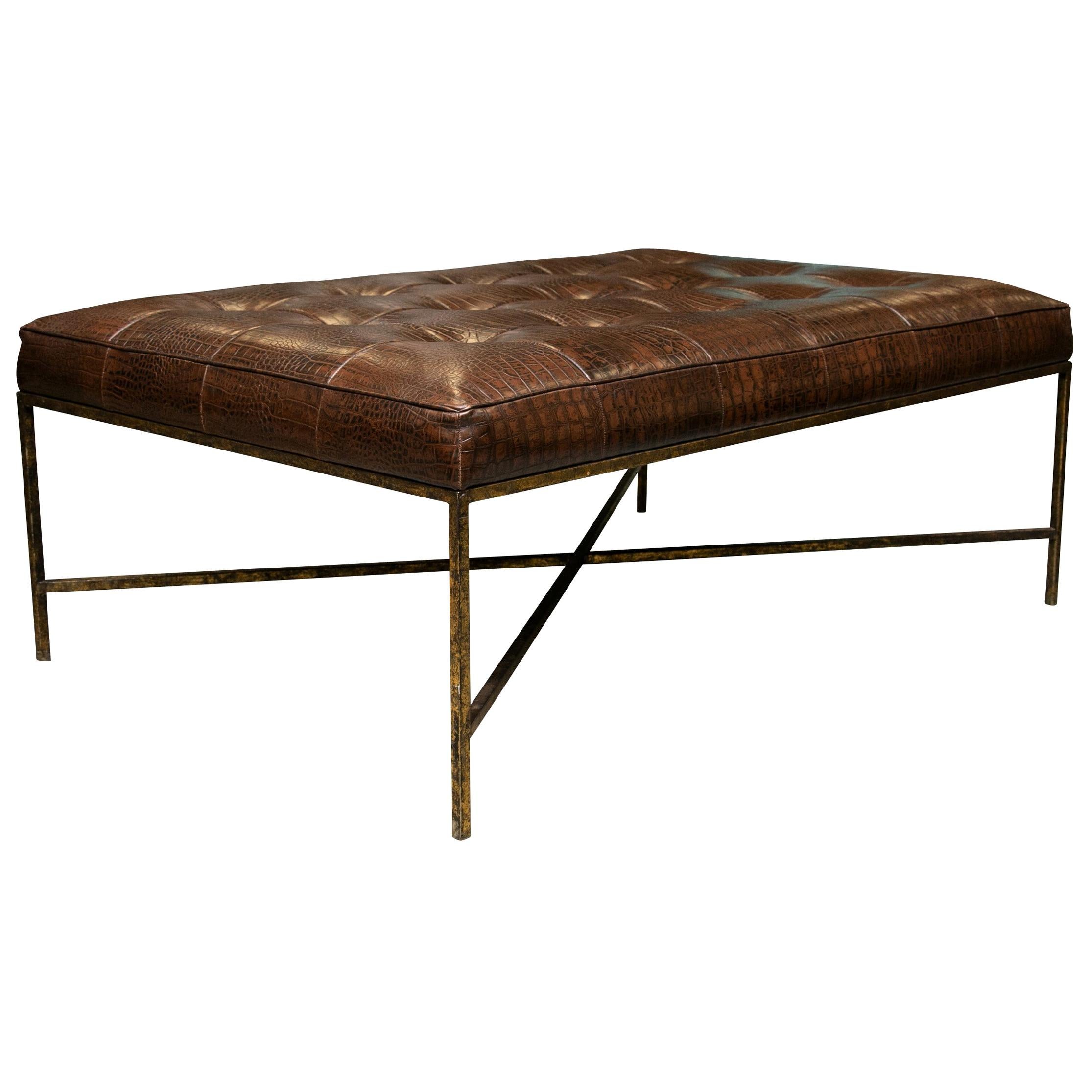 Tufted Midcentury Faux Skin Ottoman by Oly Studio at 1stDibs