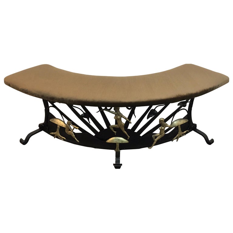 Art Deco Wrought Iron Semi -Circle Fireside Bench, Enchanted Garden ...