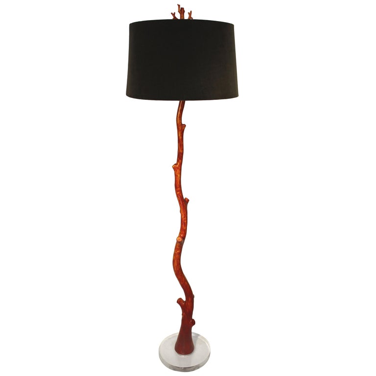 Faux Coral Floor Lamp with Lucite Base at 1stDibs