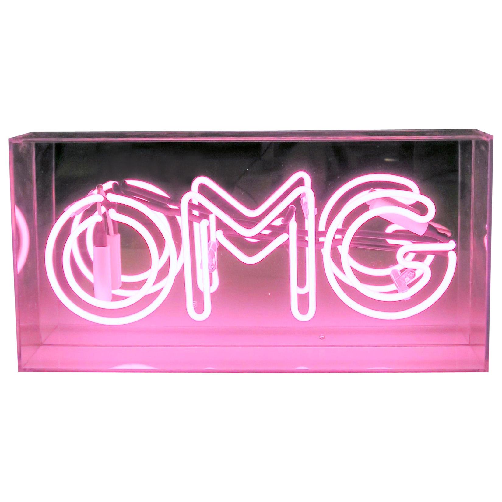 Pink Neon Glass 'OMG' Sign or Light at 1stDibs