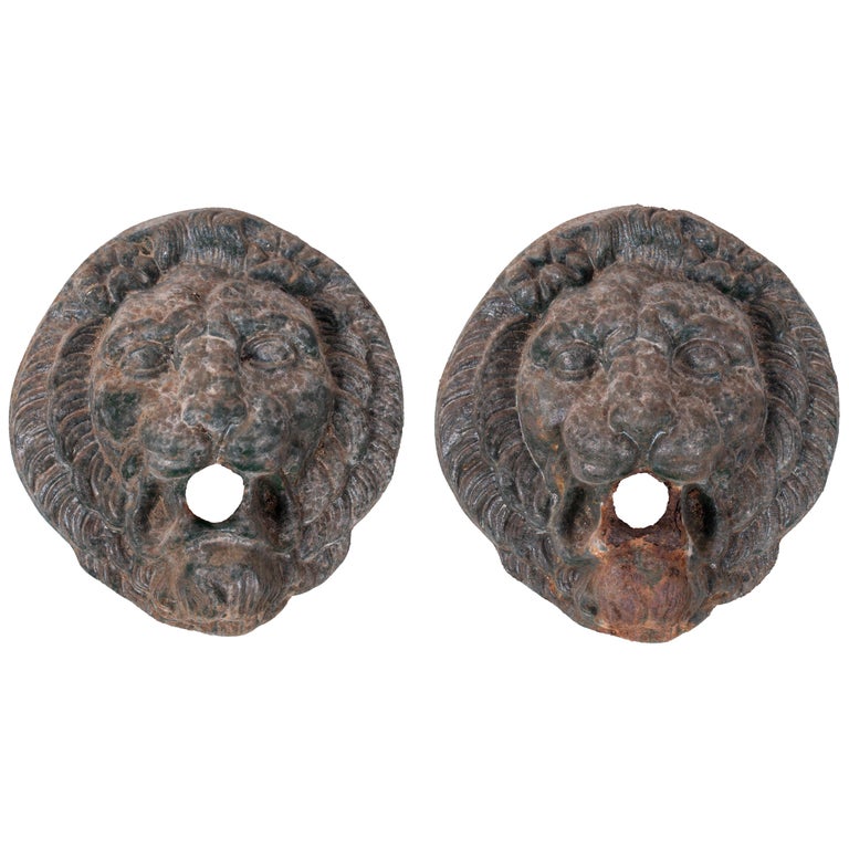1970s Pair of French Cast Iron Lion Head Water Spouts at 1stDibs