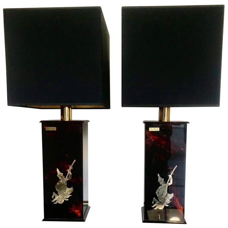 Pair of Eric Maville Faux Tortoiseshell Lamps For Sale at 1stDibs