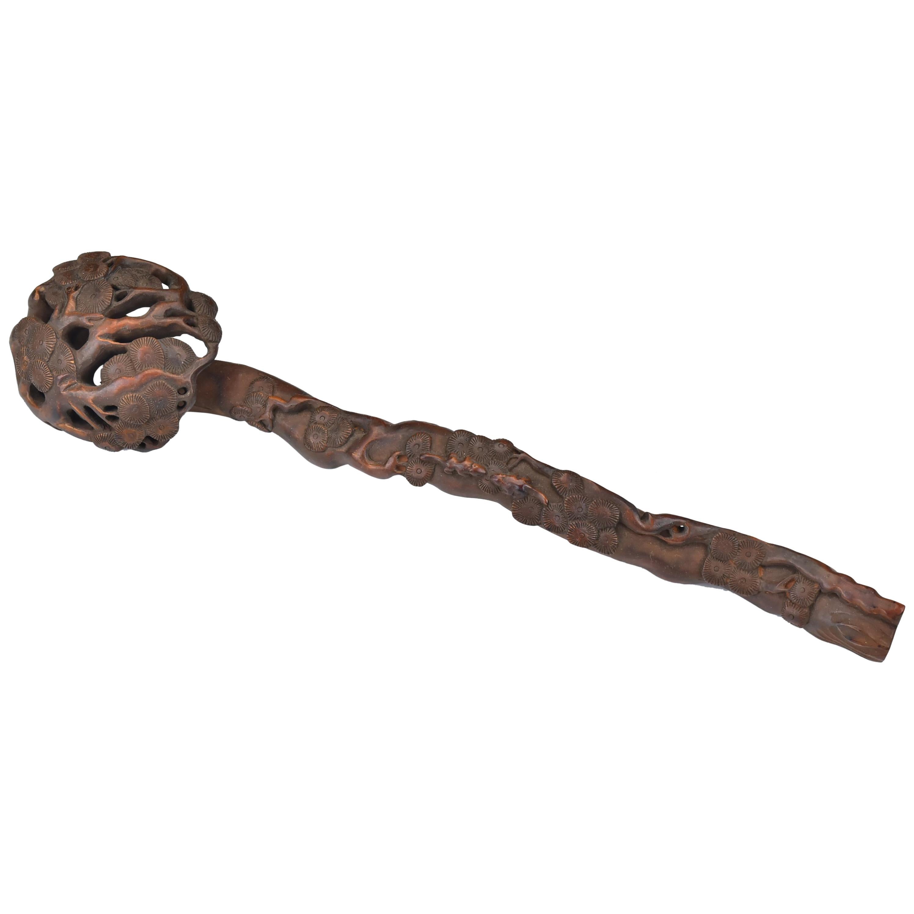18th Century Chinese Ruyi Sceptre / Scepter with Carved Pine Tree and ...