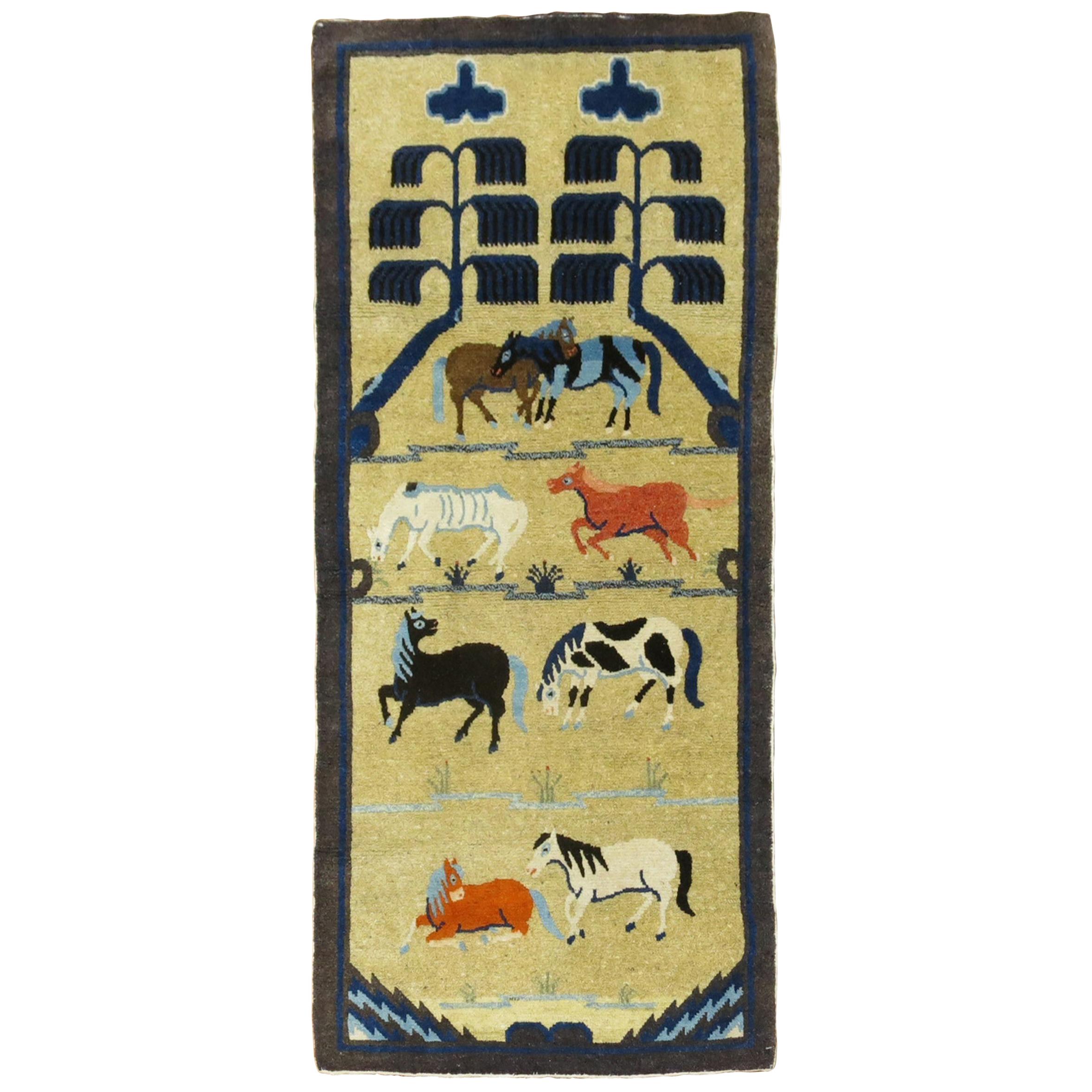 Chinese Animal Antique Pictorial Rug at 1stDibs