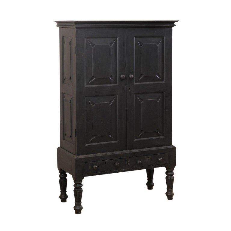 Vintage British Colonial Raised Black Colored Cabinet, Mid-20th Century ...