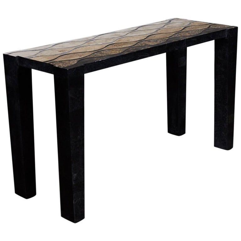 Tessellated Stone "Curves" Console Table with Abstract Inlaid Detailing ...