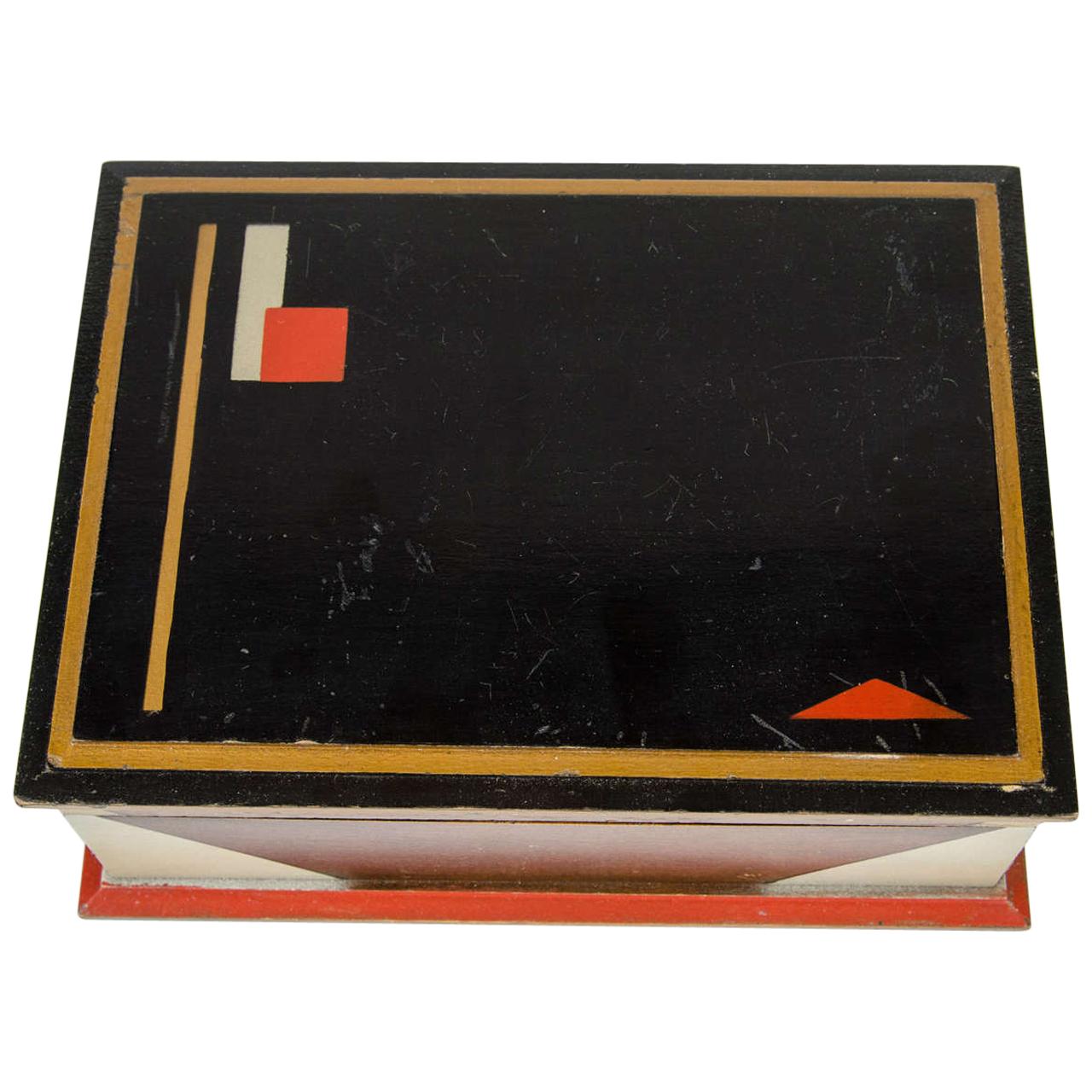 Rare Art Deco Skyscraper Style Hand Painted Walnut Box with Cubist ...