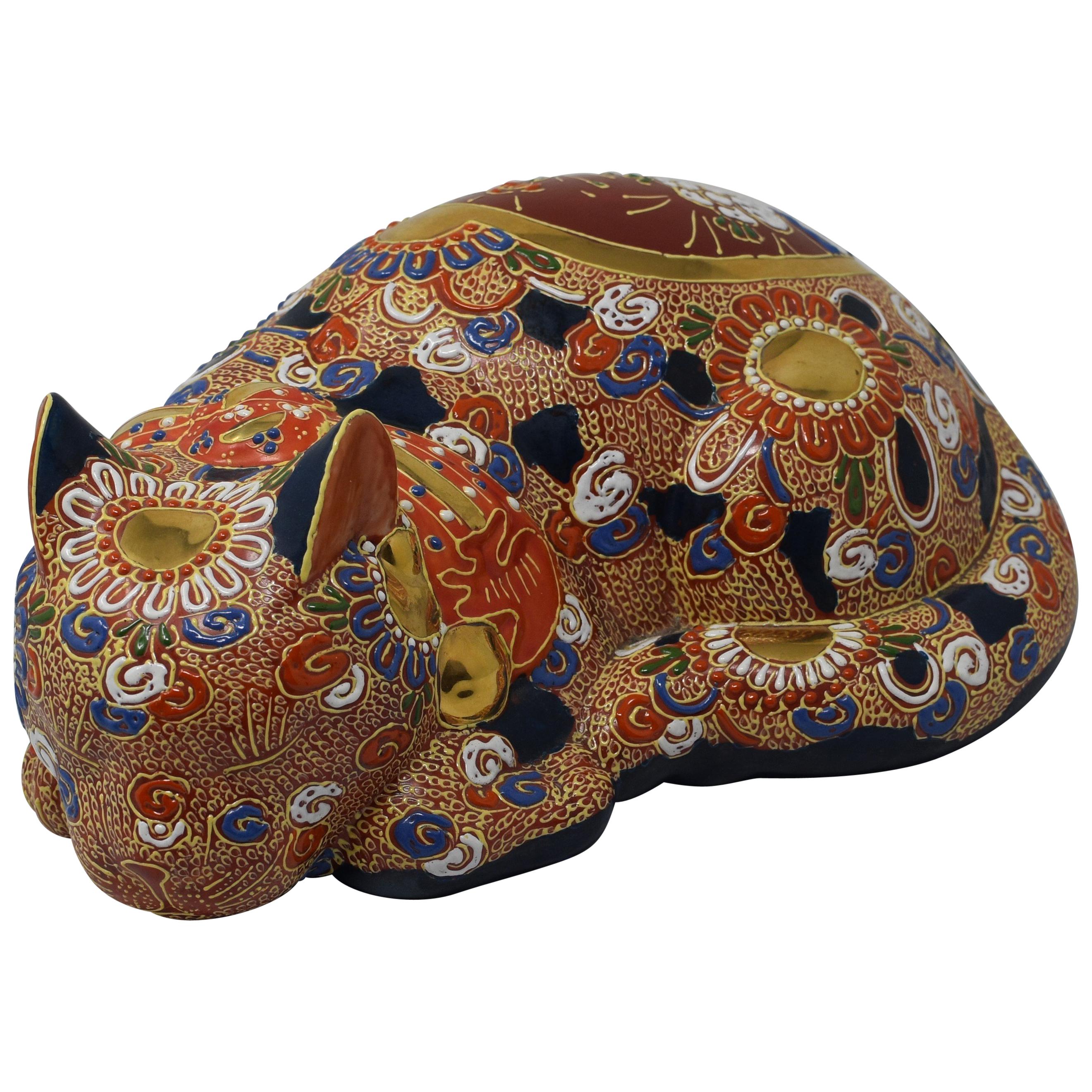 19th Century Japanese Hirado Porcelain Cat Sculpture at 1stDibs