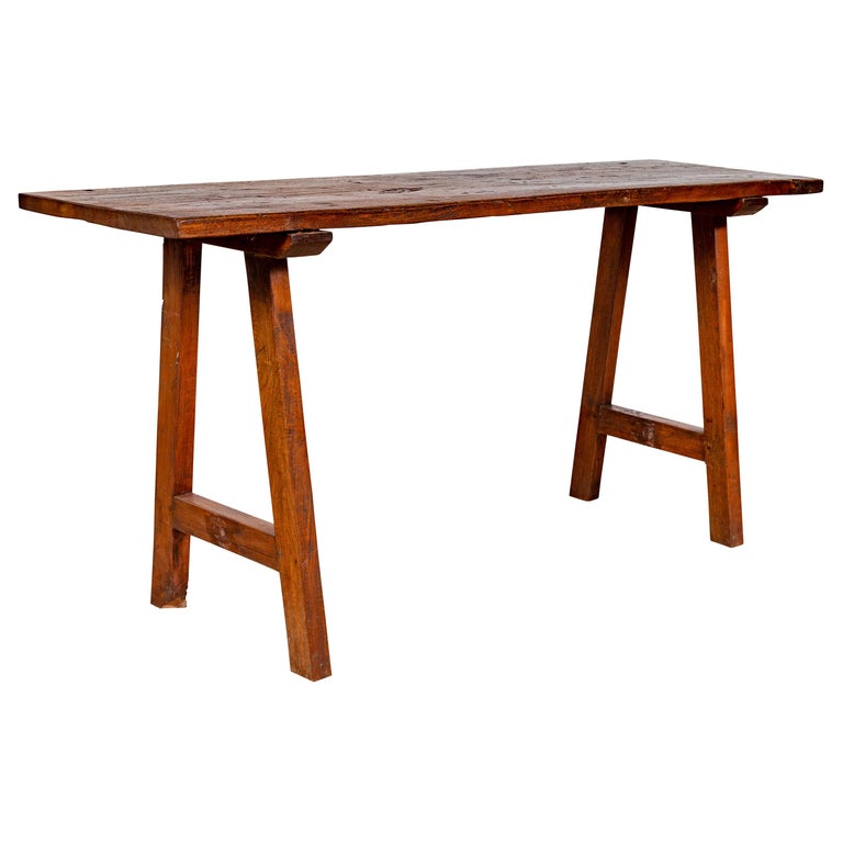 Rustic Indonesian 19th Century Teak Wood Console Table with A-Frame ...