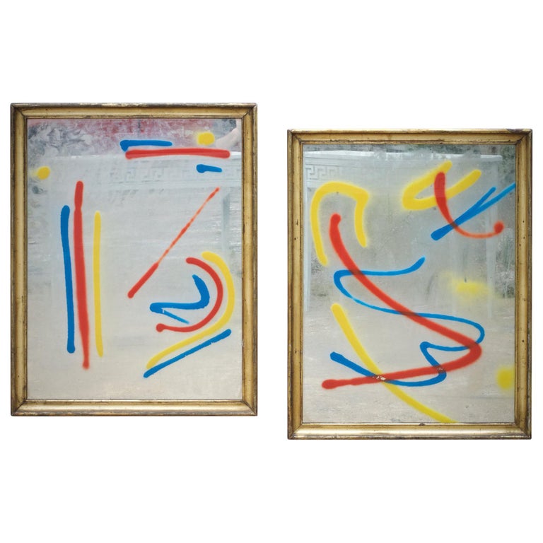 Decorative Graffiti Reflector Mirrors, a Pair For Sale at 1stDibs